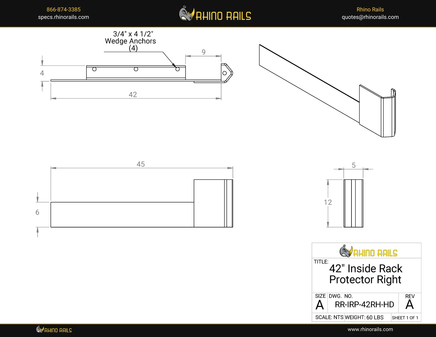Install RR-IRP-42RH-HD Specs & Drawings | Rhino Rails