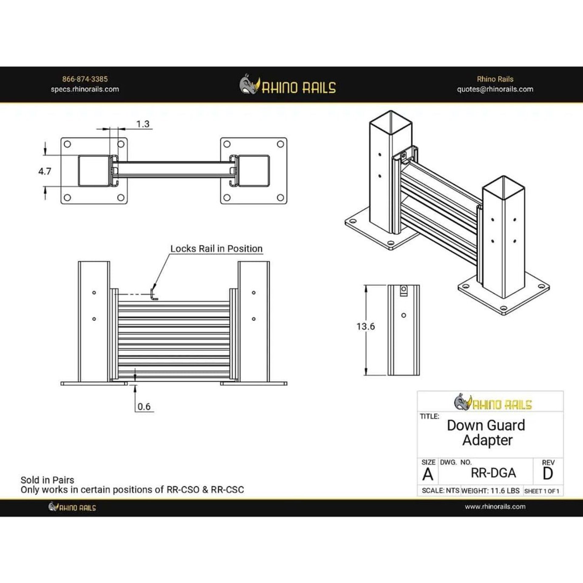 Down Guard Barrier Rail Adapters (Pair) | Rhino Rails