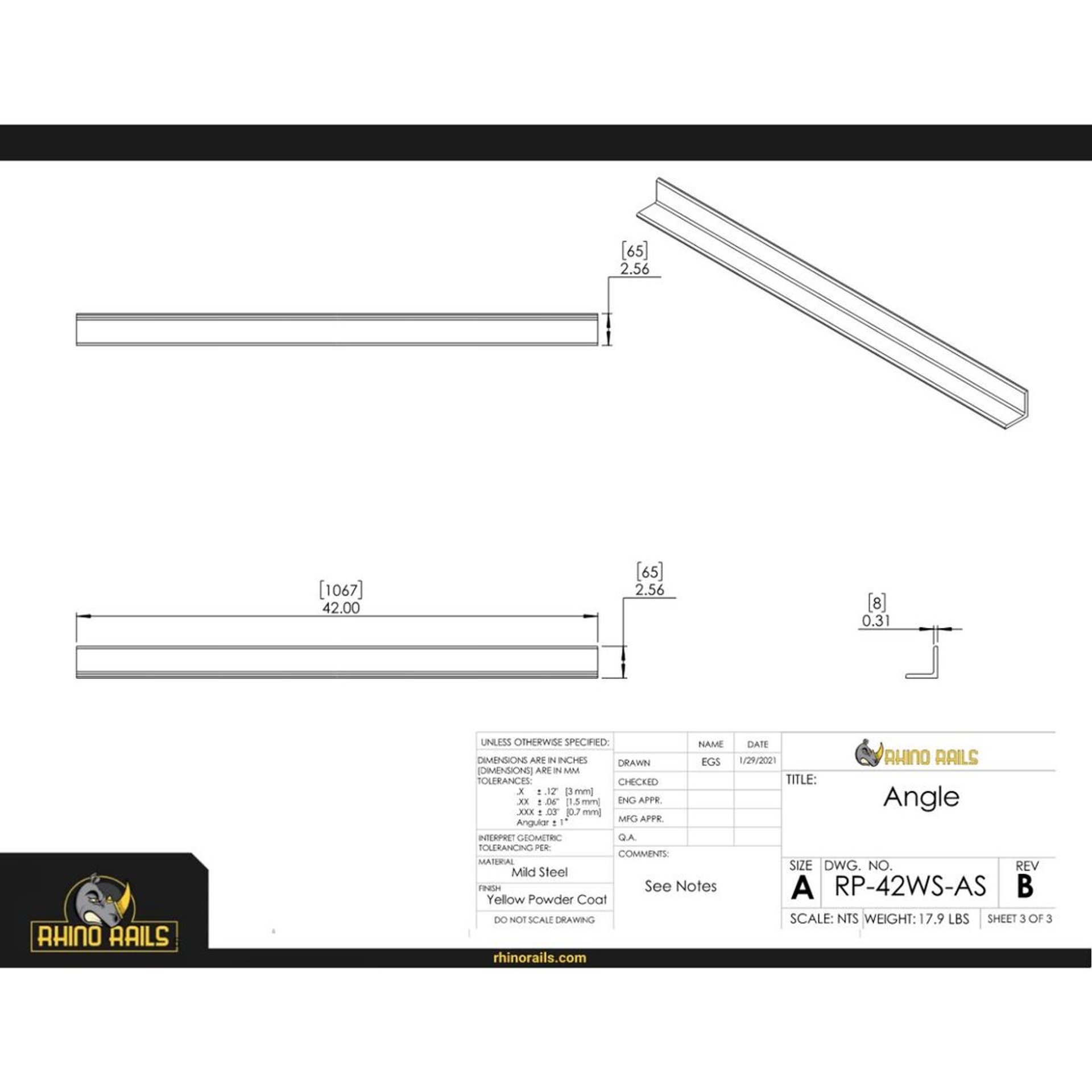 Heavy Duty 42" Forklift Wheel Stop | Rhino Rails