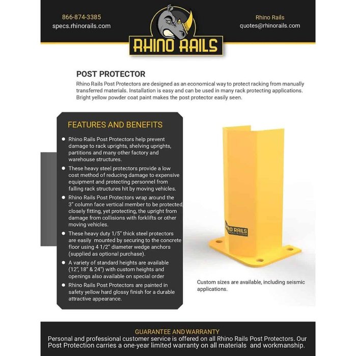Buy Pallet Rack Post Protector - Rhino Rails RR-P